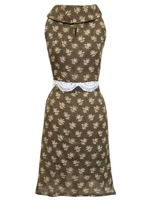 JIWYA Godavari High Neck Dress With Crochet Lace And Floral Print - Green