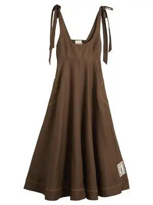 ALEMAIS Linen Midi Dress - Chocolate