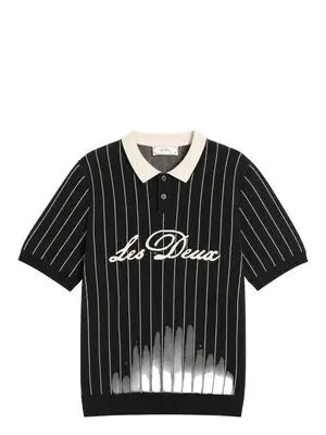 LES DEUX Pinstripe Knitted Polo - Black