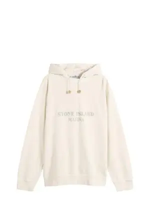 Stone Island Marina Garment Dyed Logo Hoodie - Ivory