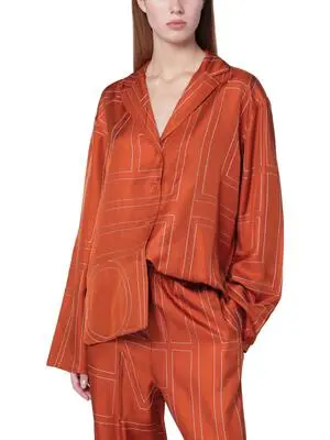 TOTEME Monogram Pajama Shirt In Terracotta Silk Brown
