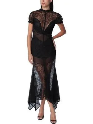 Attico Semi-sheer Lace Midi Dress - Black