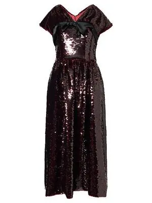 Simone Rocha Gathered-sleeve Sequin-embellished Midi Dress - Deep Red