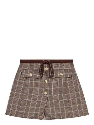 Maje Checked Layered-effect Cotton And Wool-blend Shorts - Brown