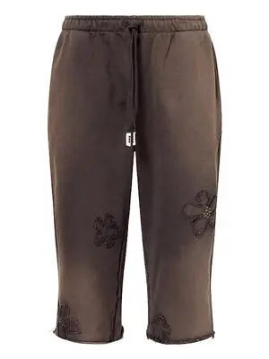 NAHMIAS Flower Embroidered Cotton Sweat Shorts - Black