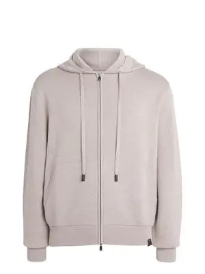 JACOB COHЁN Wool-silk Knitted Zip-up Hoodie - Beige