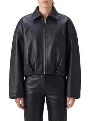 ROTATE BY BIRGER CHRISTENSEN Leather Bomber Jacket - Black