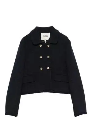 Maje Navy Bouclé Double-breasted Cropped Blazer - Blue