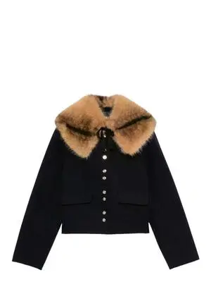 Maje Faux Fur Collar Button-down Coat - Blue