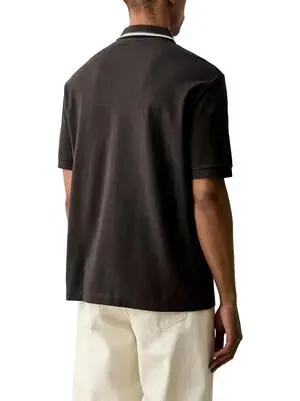 Armani Exchange Logo-patch Tipped Polo Shirt - Brown