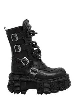 NEW ROCK Metallic Buckle-fastening Platform Boots - Black