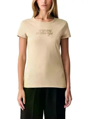 Armani Exchange Rhinestone-logo Slim-fit T-shirt - Neutrals