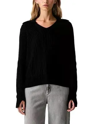 Armani Exchange Ribbed-knit Spread-collar Sweater - Black