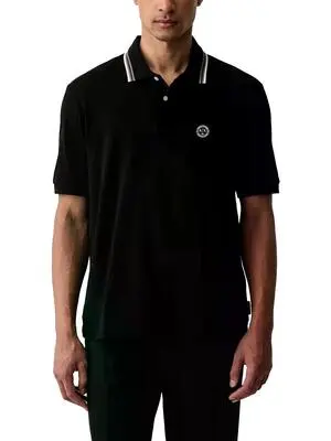 Armani Exchange Logo-patch Striped-trim Polo Shirt - Black