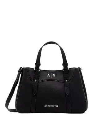 Armani Exchange Logo-plaque Pebbled Tote Bag - Black