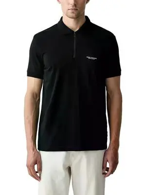 Armani Exchange Logo-print Zip-up Polo Shirt - Black