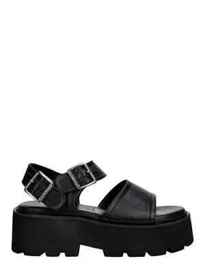 BUFFALO Brake Buckle-fastening Platform Sandals - Black