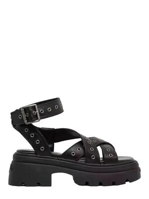 BUFFALO Vega Mss Riv Eyelet-embellished Platform Sandals - Black