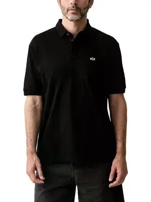 Armani Exchange Logo-print Short-sleeve Polo Shirt - Black