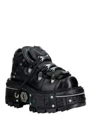 NEW ROCK Platform Sneakers With Logo Plaque - Black