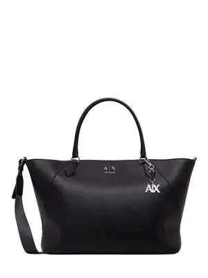 Armani Exchange Logo-plaque Pebbled Tote Bag - Black