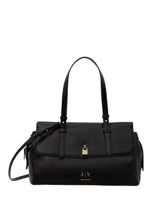 Armani Exchange Logo-print Padlock-detail Tote Bag - Black