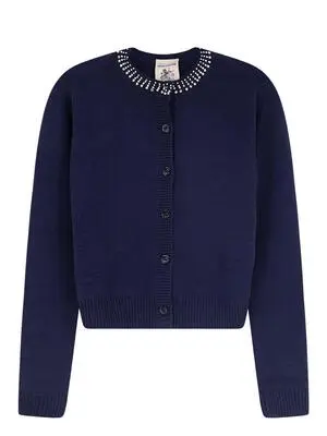 SEMICOUTURE Hennie Wool And Cashmere Cardigan With Rhinestone Detail - Blue