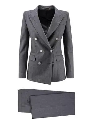 Tagliatore Parigi Stretch Virgin Wool Suit With Pinstripe Effect - Grey