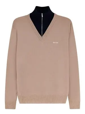 Miu Miu Cashmere Sweater With Logo Inlay - Beige