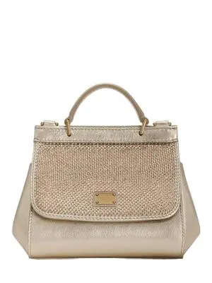 Dolce & Gabbana Sicily Calfskin Handbag With Rhinestones Accessories - Multicolor