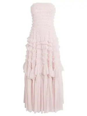 NEEDLE & THREAD Ruffle Strapless Valentine Maxi Dress - Pink