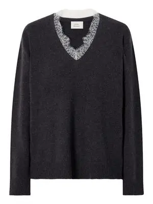 Loulou De Saison Leyla Lace-trimmed Cashmere Sweater - Gray