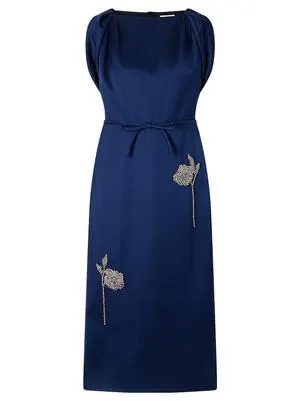 Erdem Bow-detail Embroidered Satin Midi Dress - Blue