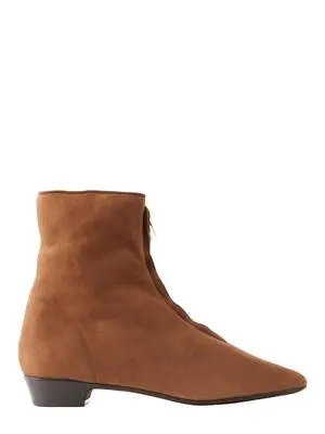 HERBERT LEVINE Suede Ankle Boots With Zip Fastening - Brown