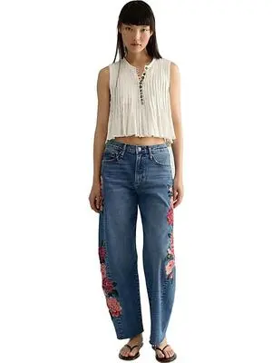 DRIFTWOOD Driftwood Embroidered Barrel Leg Jeans Rustic Roses