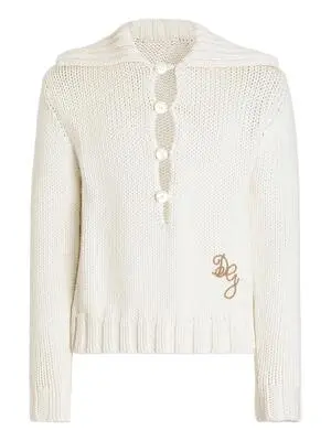 Dolce & Gabbana Smooth Knit Pullover With Logo Sweaters And Cardigans - White