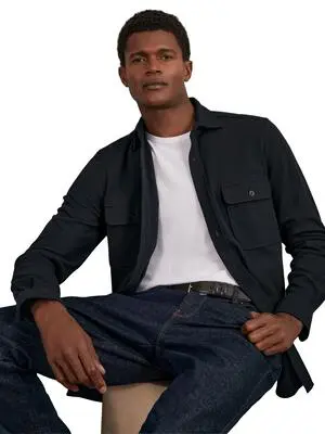 REISS Textured Twin-pocket Overshirt Cotton-blend - Navy