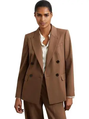 REISS Reiss Solene Wool-Blend Double-Breasted Blazer Tan
