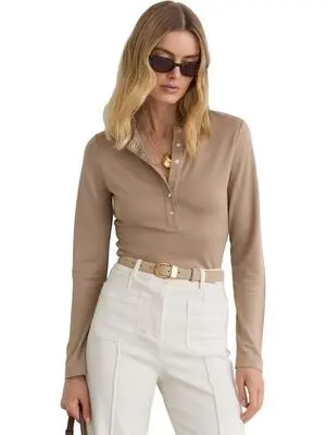 REISS Jersey Long-sleeve Henley Top - Camel