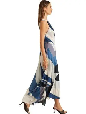 REISS Geometric Print Midi Dress - Blue/white