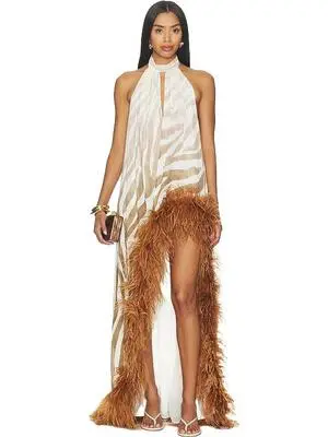 BRONX BANCO Madeline Zebra Halterneck Gown In . Also - Multi