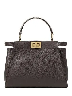 Fendi Peekaboo Mini Hammered Leather Handbag - Brown