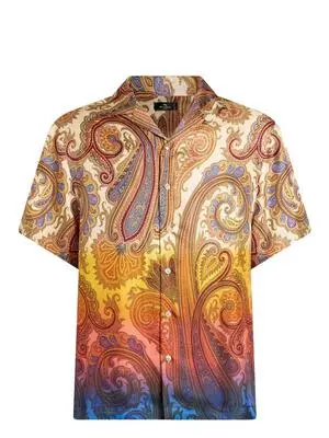 Etro Silk Bowling Shirt With Placed Degradé Paisley Print - Neutrals