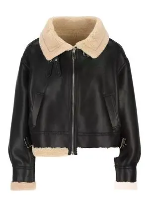 UNCOMMON Zip-up Leather Jacket With Spread Collar - Black