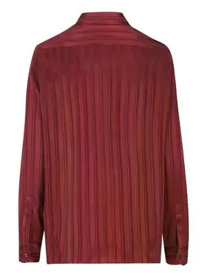 Saint Laurent Cassandre Lavallière Blouse In Striped Silk Jacquard - Red