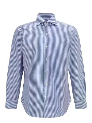 FINAMORE 1925 Striped Long-sleeve Shirt - Blue