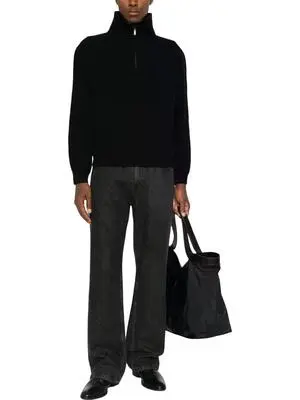 Saint Laurent Ribbed Knit Quarter-zip Sweater - Black