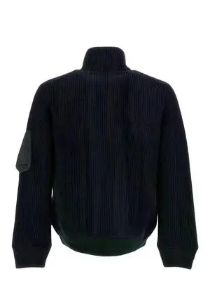 Sacai Ribbed-knit Panelled Cardigan - Blue