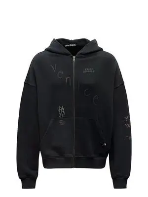 Palm Angels Embellished Logo-print Hoodie - Black