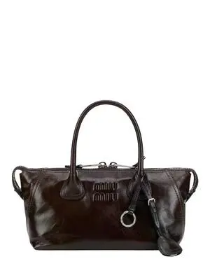 Miu Miu Logo-embossed Leather Tote Bag - Brown